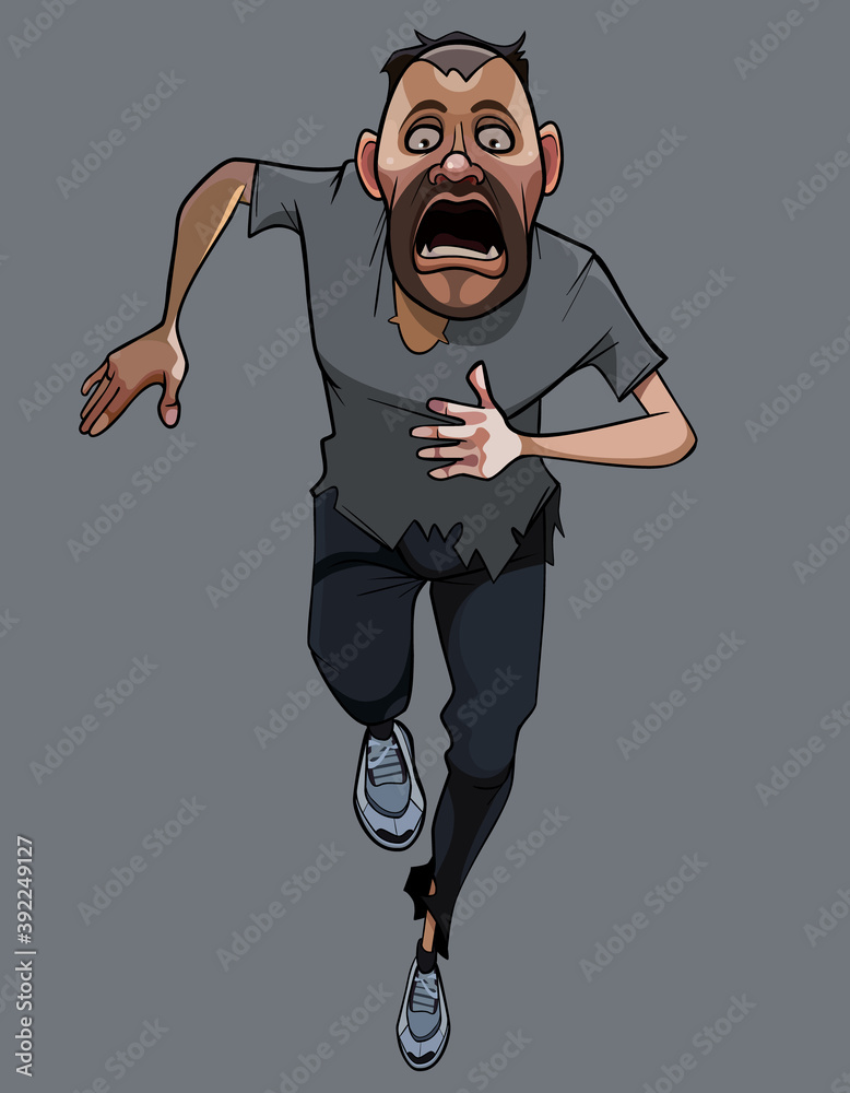 cartoon scared man in torn clothes runs with his mouth open Stock ...