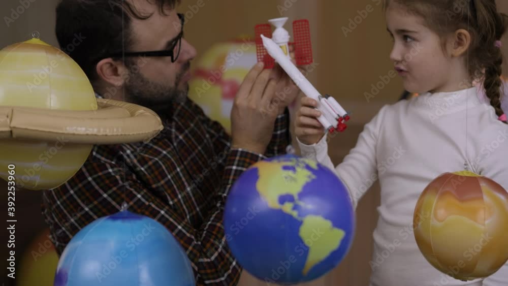 Space Travel Inspiration Spaceship. Little kid Girl Astronaut and Her ...