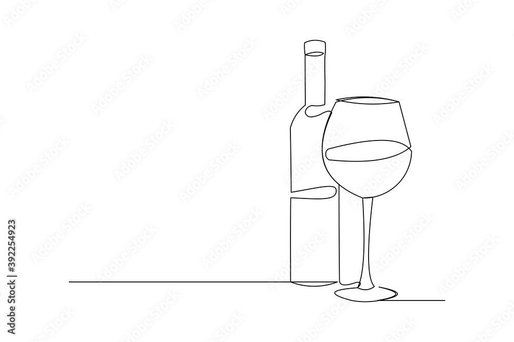 continuous line drawing if bottle glass wine liquor. One line art ...