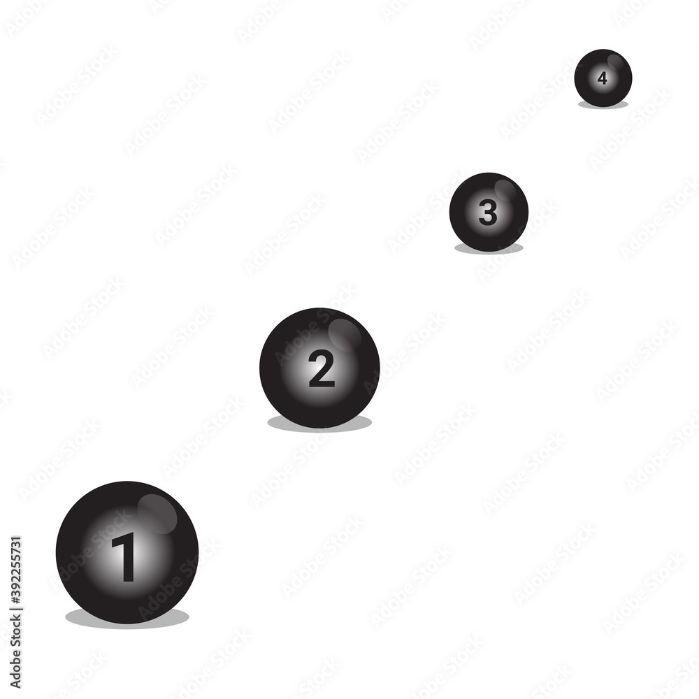 vector illustration of black balls number 1 to 4 on white background ...