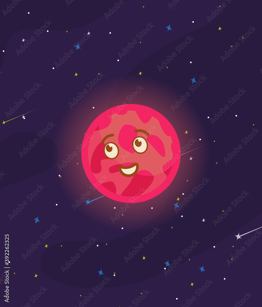 Happy mars planet character, cute mars with smiley face cartoon vector ...