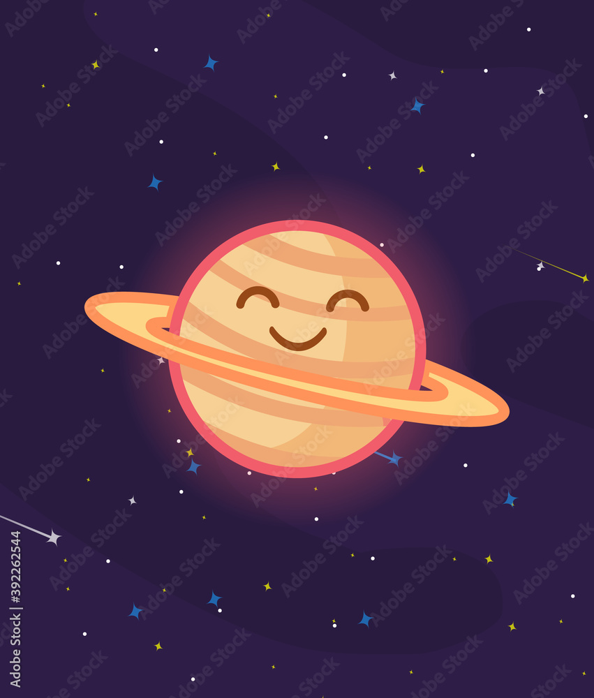 Happy Saturn planet character, cute saturn with smiley face cartoon ...