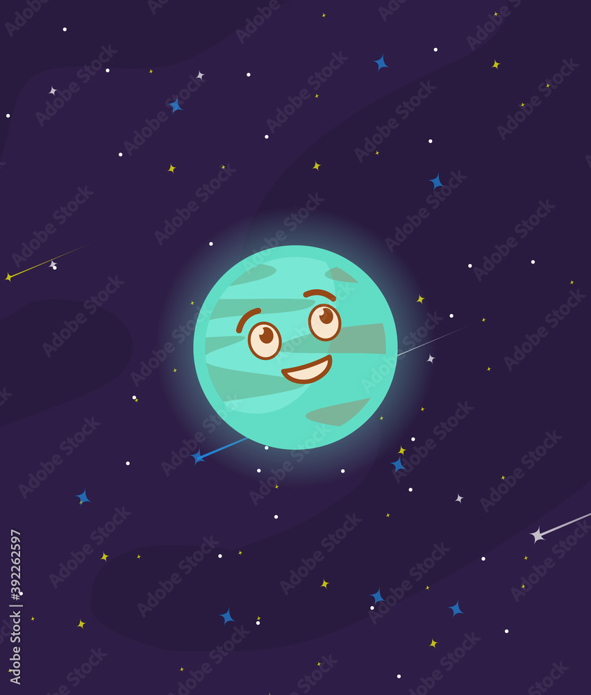 Happy neptune planet character, cute neptune with smiley face cartoon ...