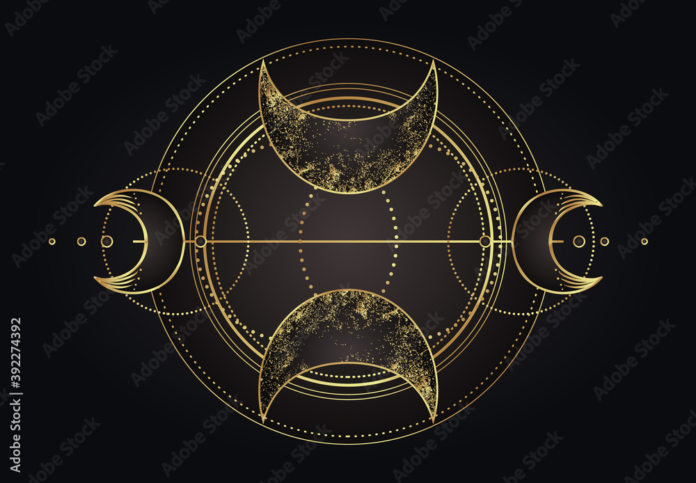 Moon magic. Triple moon pagan Wicca moon goddess symbol. Three-faced ...