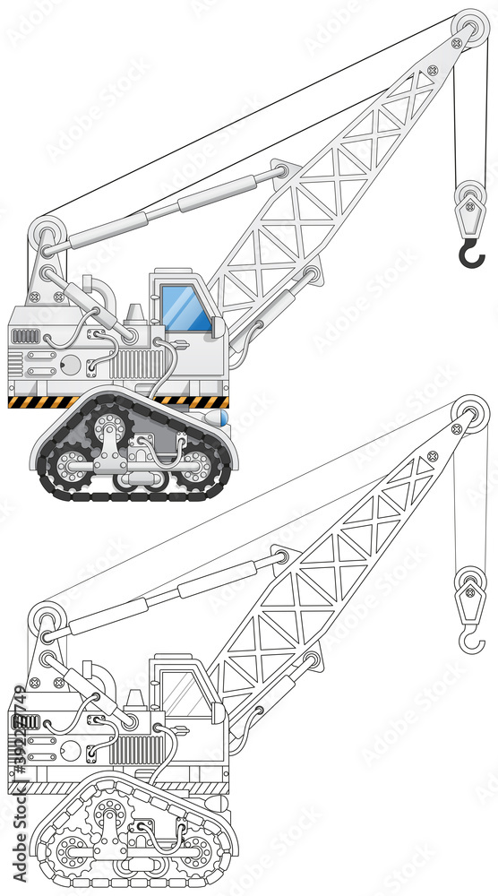 Crawler crane. Side view. Isolated on white background. Vector ...