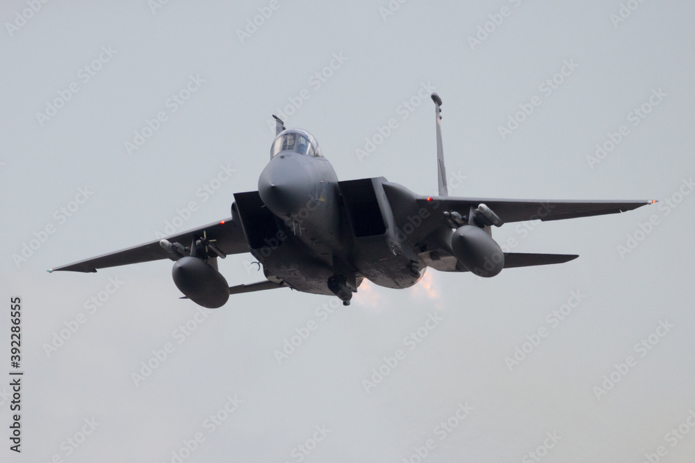 US Air Force F-15C Eagle fighter jet afterburner take-off. Stock Photo | Adobe Stock