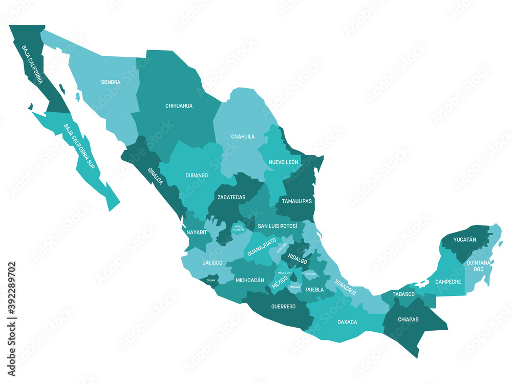 States of Mexico map Stock Vector | Adobe Stock