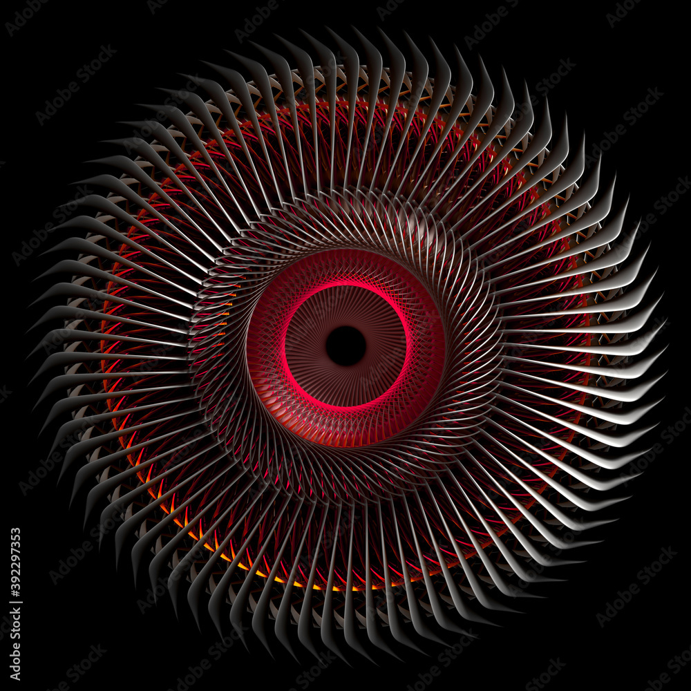 3d render of abstract art with surreal 3d machinery industrial turbine ...