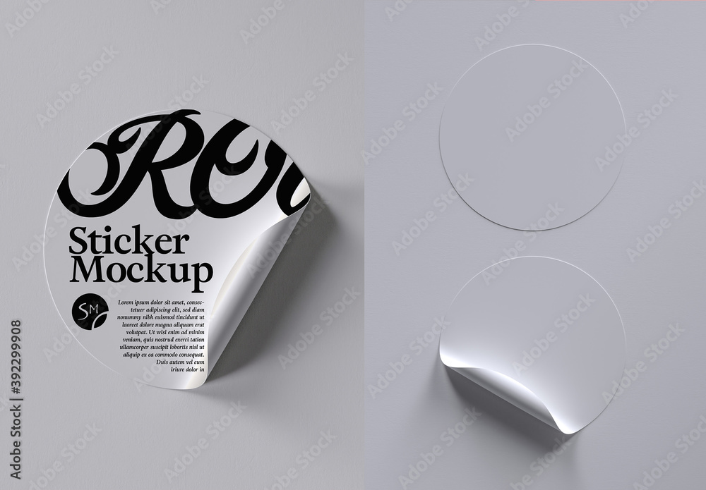 Circle Sticker Mockup Layouts with Curled Corner Stock Template | Adobe ...