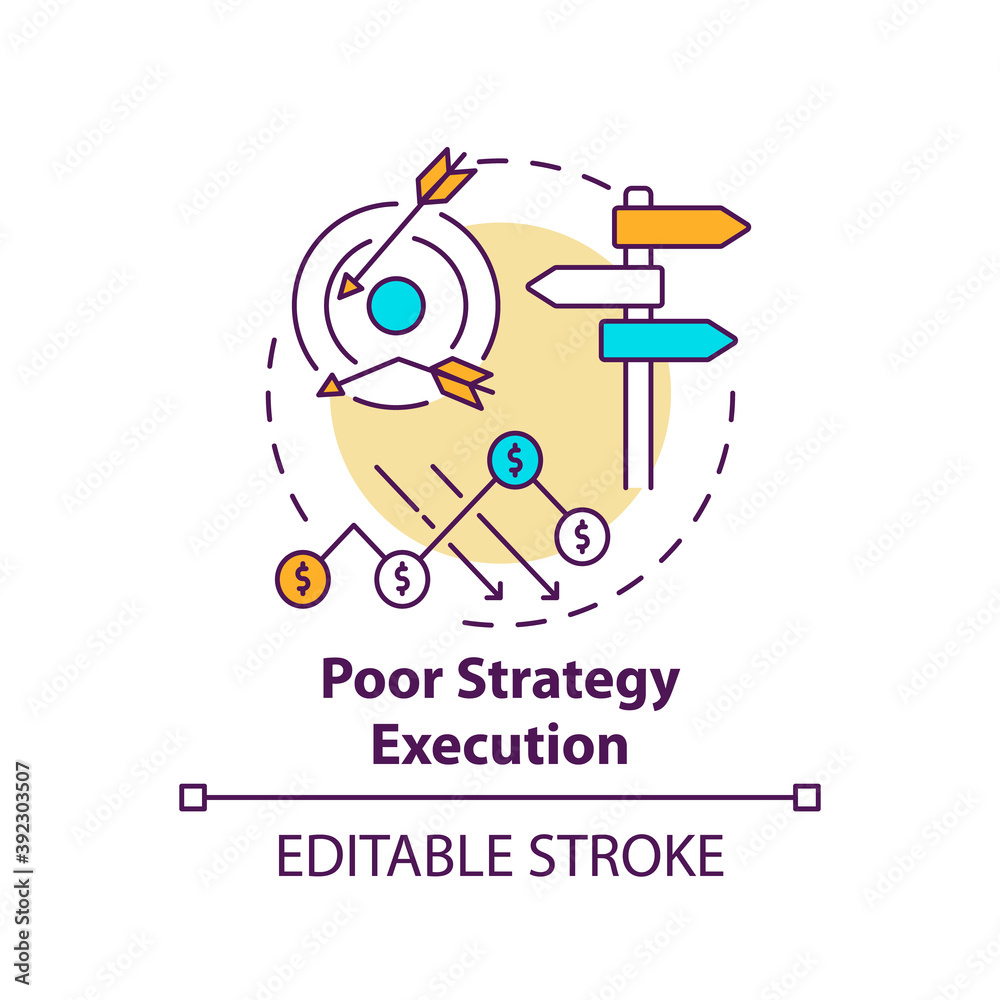 Poor strategy execution concept icon. Business challenges idea thin ...