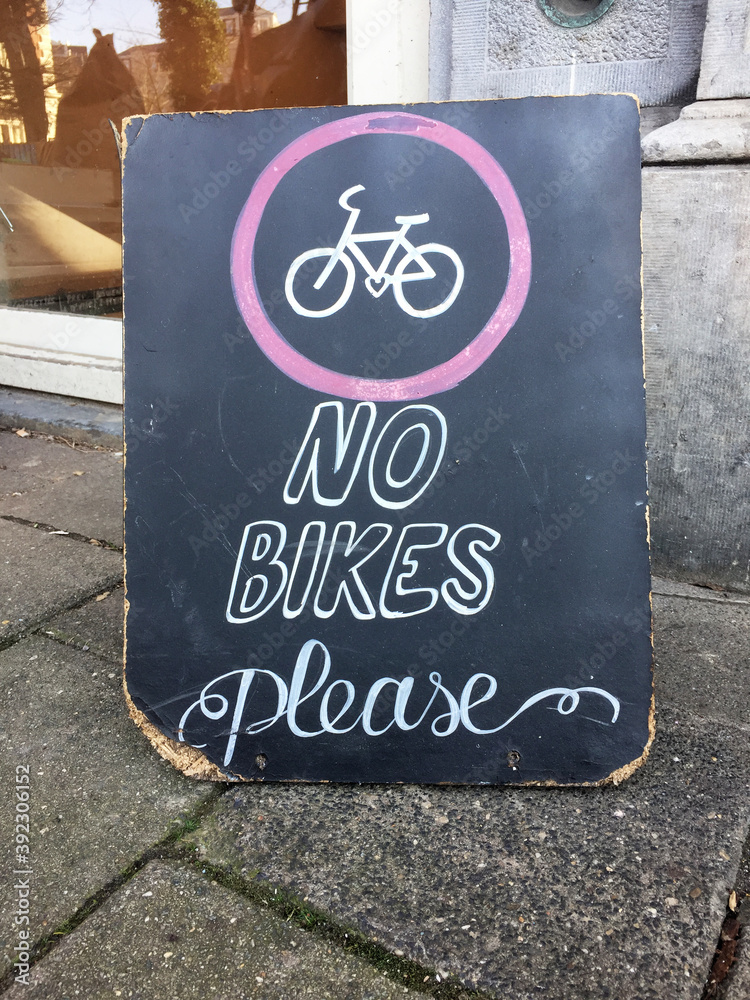 sign with text 'no bikes please' Stock Photo | Adobe Stock