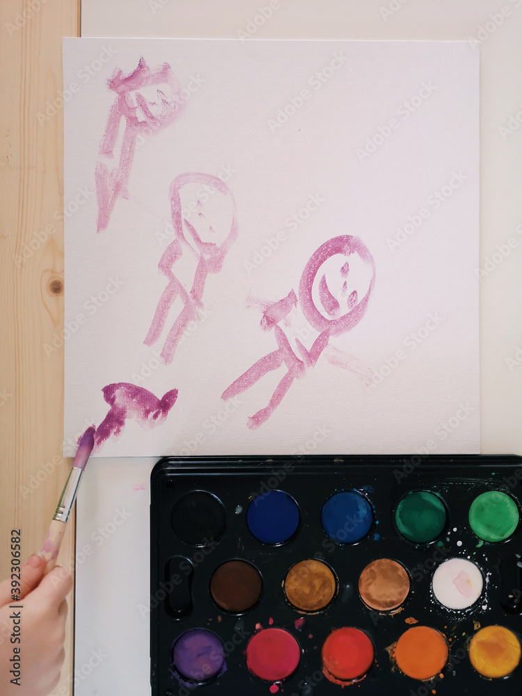 Watercolor stick figures Stock Photo | Adobe Stock