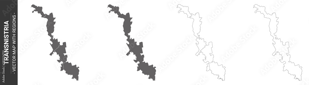 set of 4 political maps of Transnistria with regions isolated on white ...