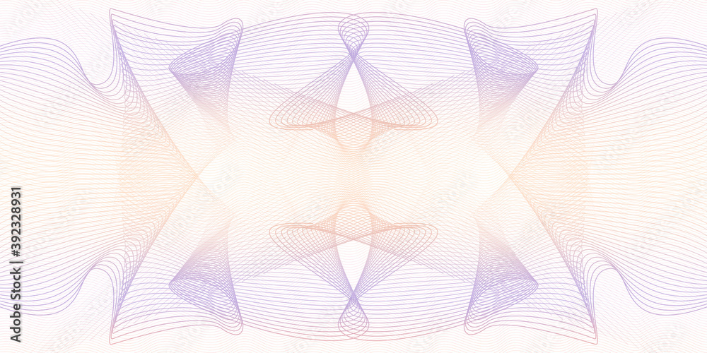 Light orange, purple watermark pattern. Line art guilloche, symmetric ...