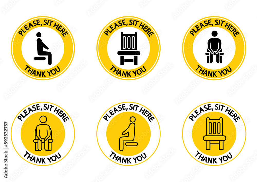 Please, sit here. You can sit here. Sitting icons. Prohibition sign ...