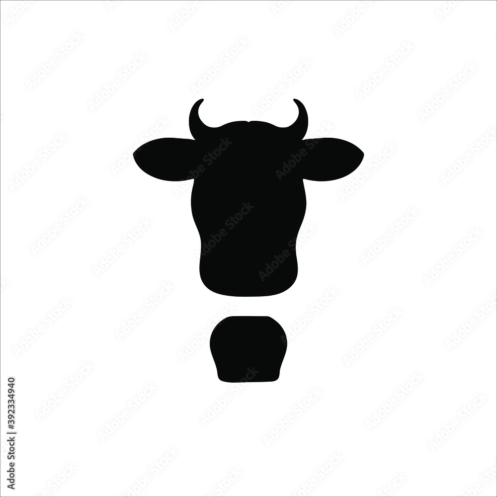 Cow head sign. Cow vector icon. Cow head black silhouette with bell ...