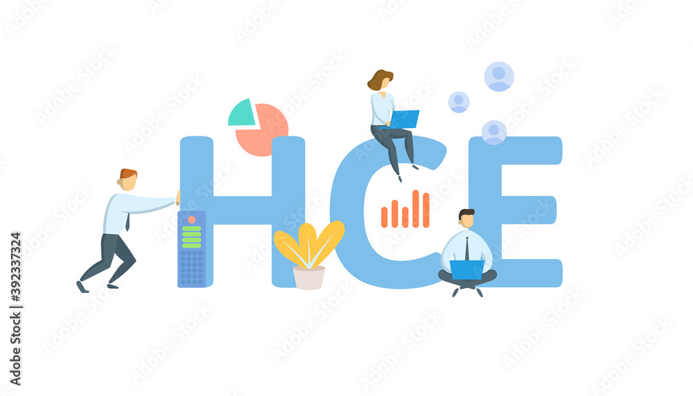 HCE, Highly Compensated Employee. Concept with keywords, people and ...
