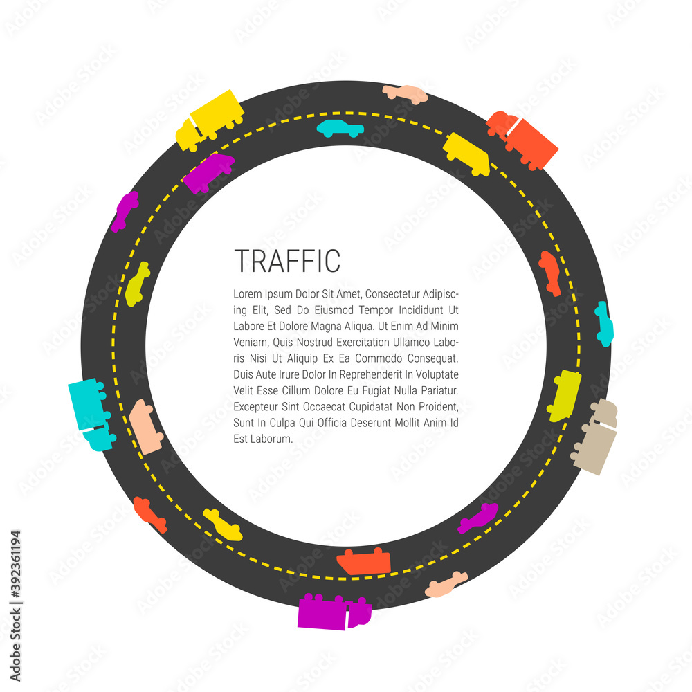 Traffic on the ring road. Sample text. Flat style vector illustration ...