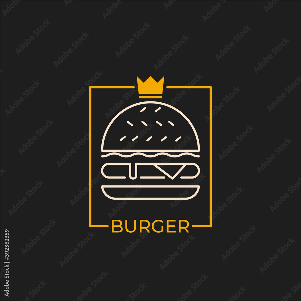 Burger King Logo. Burger, fast food logo or icon, emblem. Outline ...