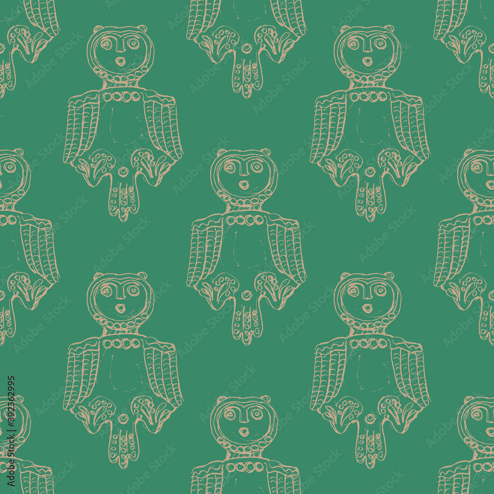 Seamless geometrical animal pattern with stylized owls. Permian animal ...