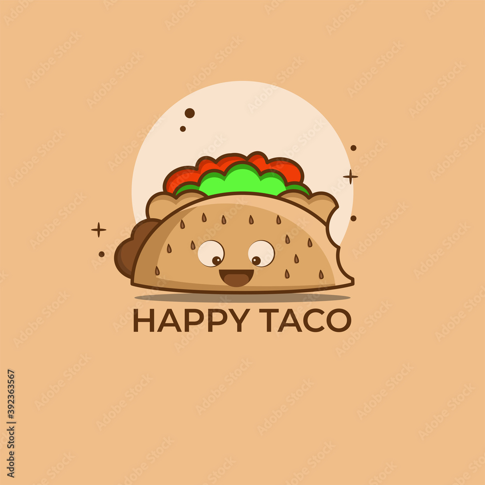 Happy Taco Logo. Food Cartoon Character Isolated. Flat Cartoon Style ...