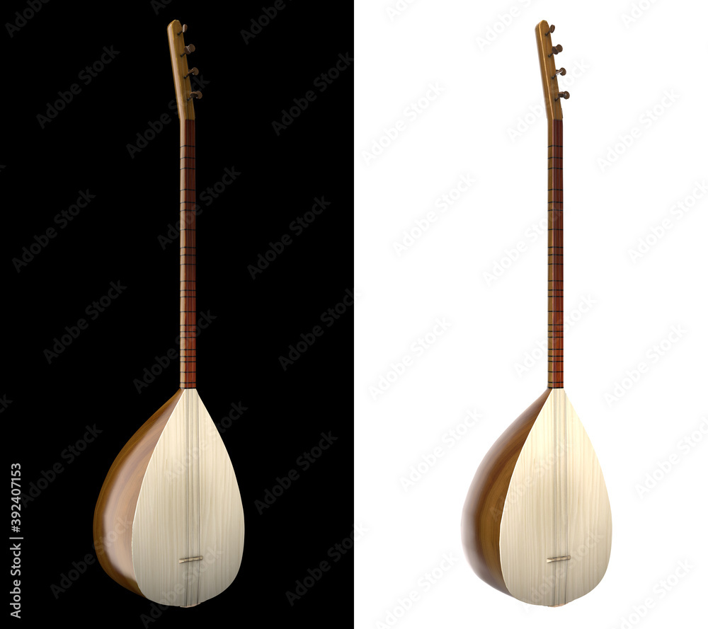 Side view of baglama saz with black and white variations 3d rendering ...
