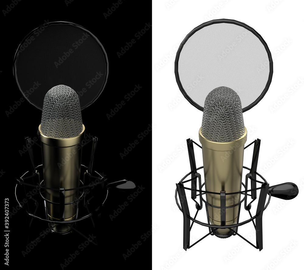 Professional music recording micrphone view from upper angle with black ...
