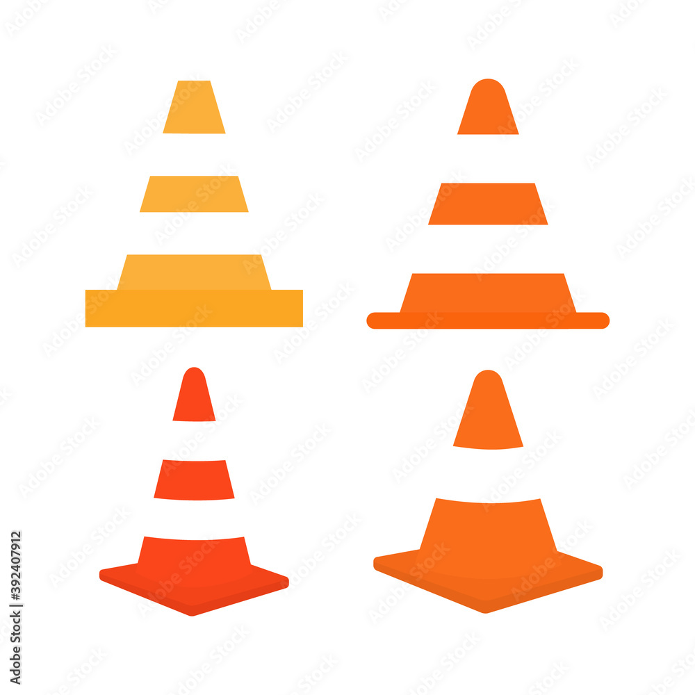 Traffic cone icon set. Orange road pylon symbol group. Vector stock ...