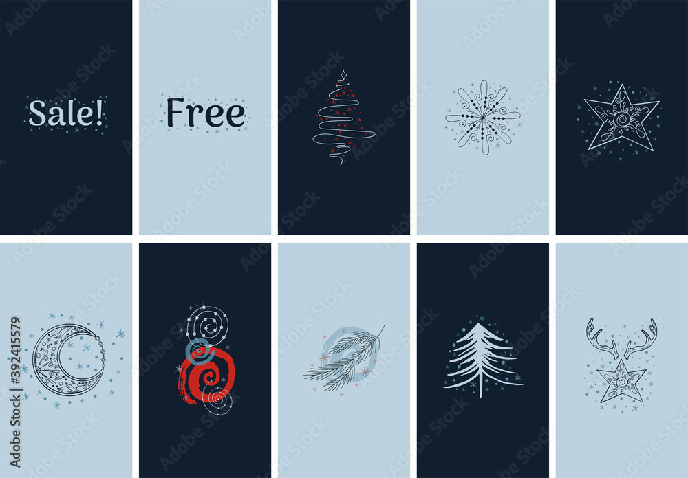 Winter Social Media cover Layout. Vector set of christmas icon in ...
