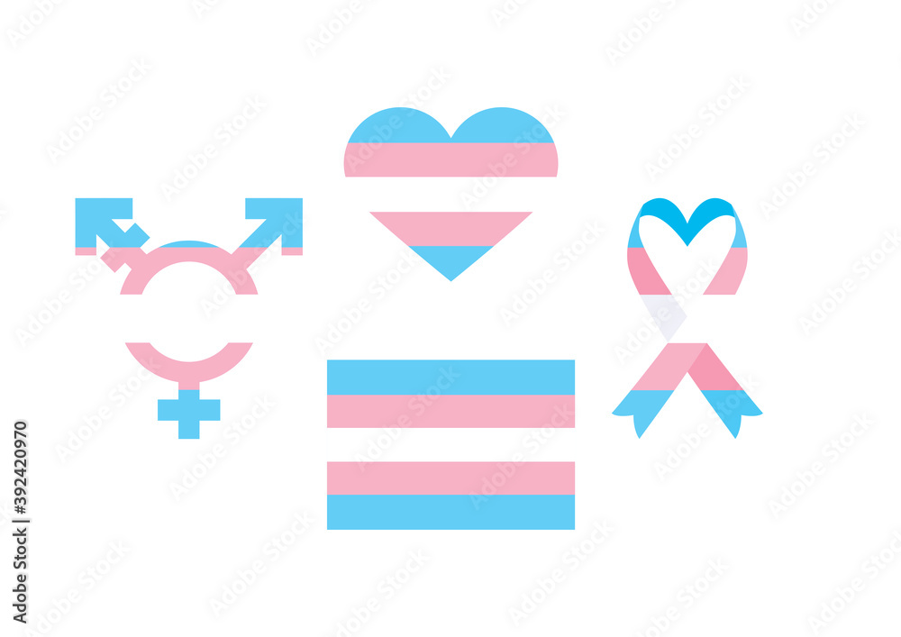 Transgender flag in heart shape, ribbon, gender symbol icon vector ...