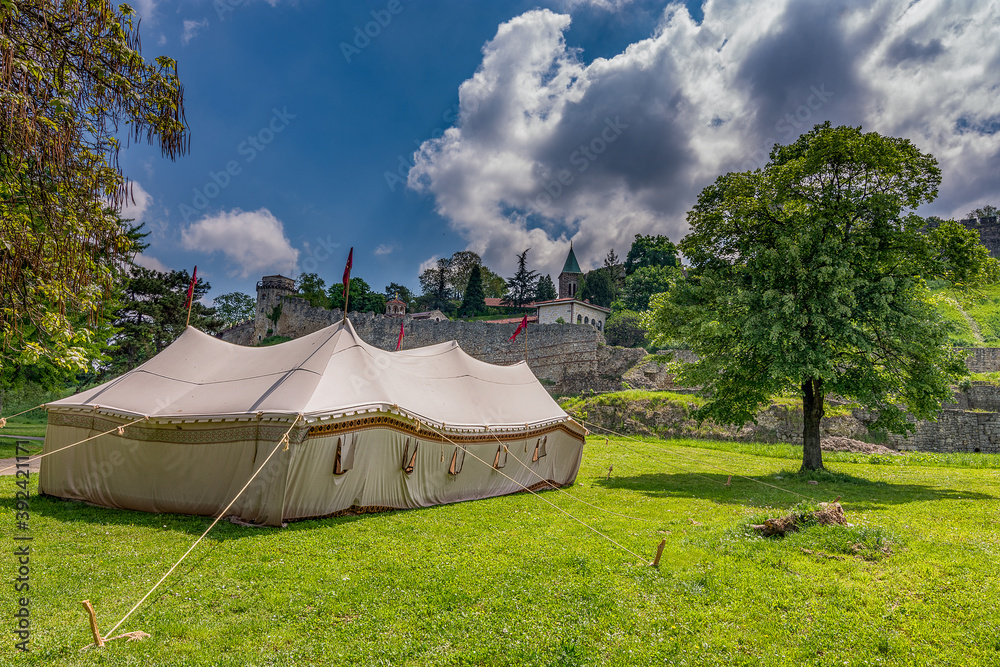 Medieval knight tent below the old historic Belgrade Fortress in ...