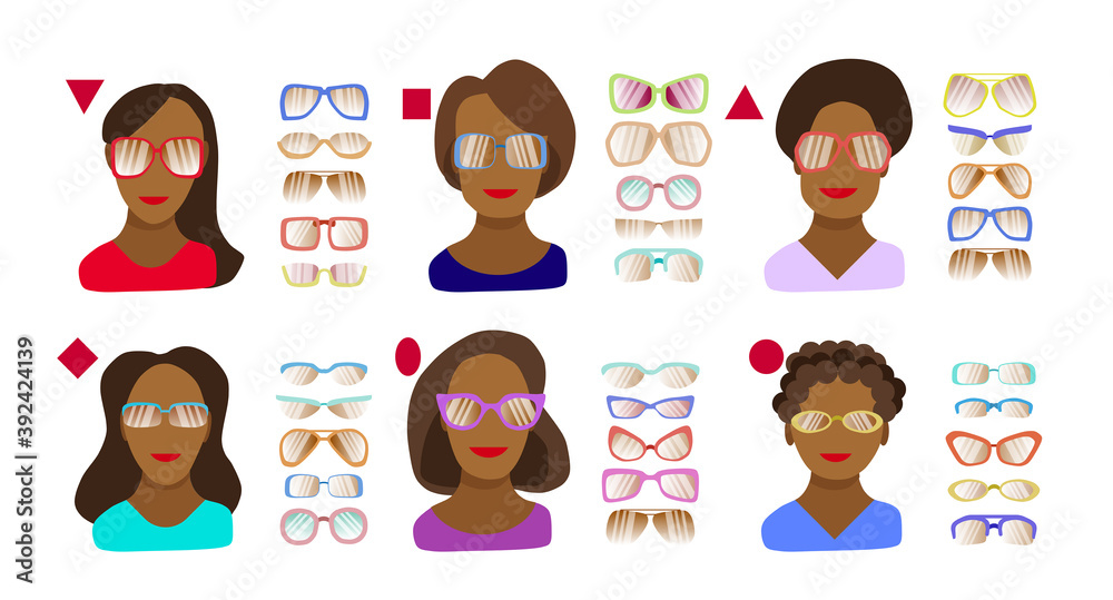 Choosing the shape of glasses for different types face. Woman glasses ...