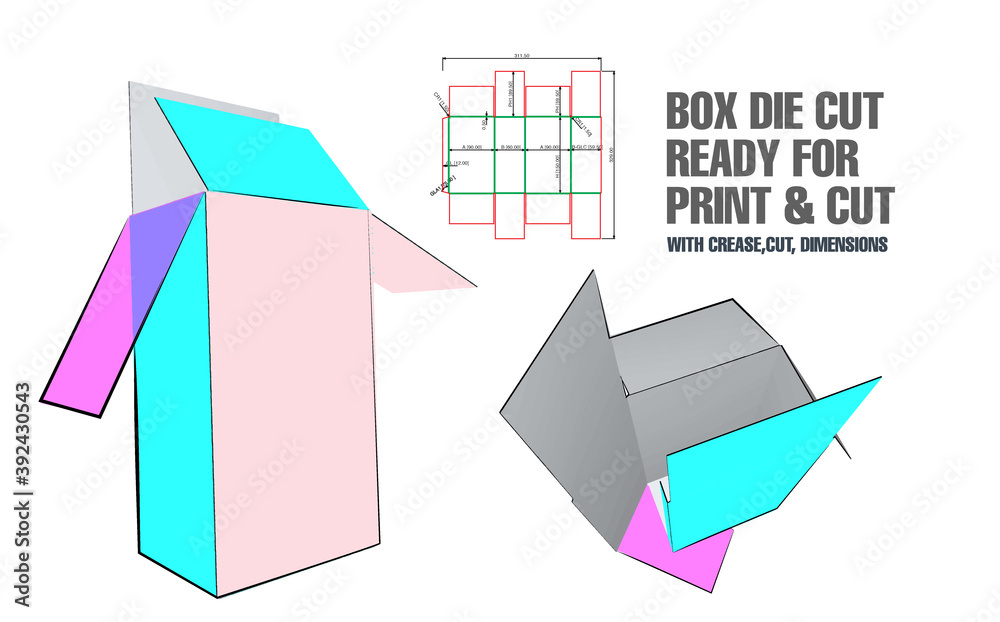 Vetor de Box Die Cut Cube Template with 3D Preview organised with cut ...