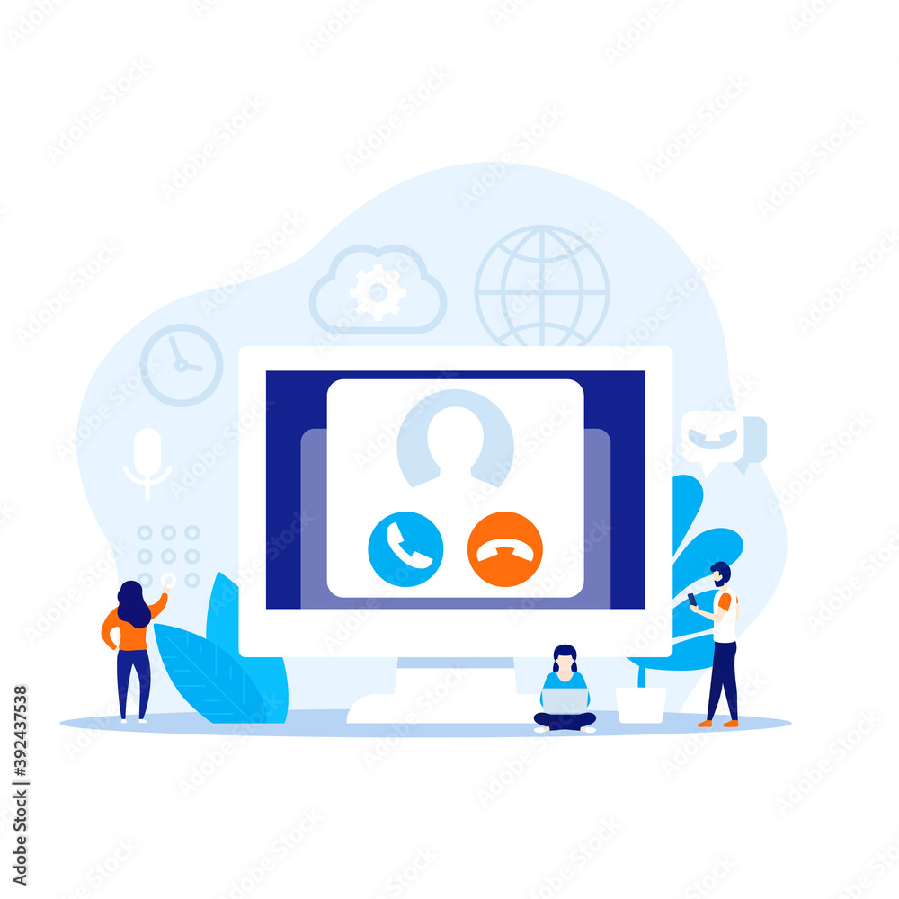 Voip telephony and calls, vector illustration with people Stock Vector ...