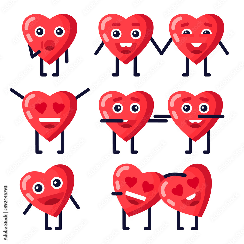 Cartoon Valentine's heart. Nice and sweet heart emoji. Set of cute ...