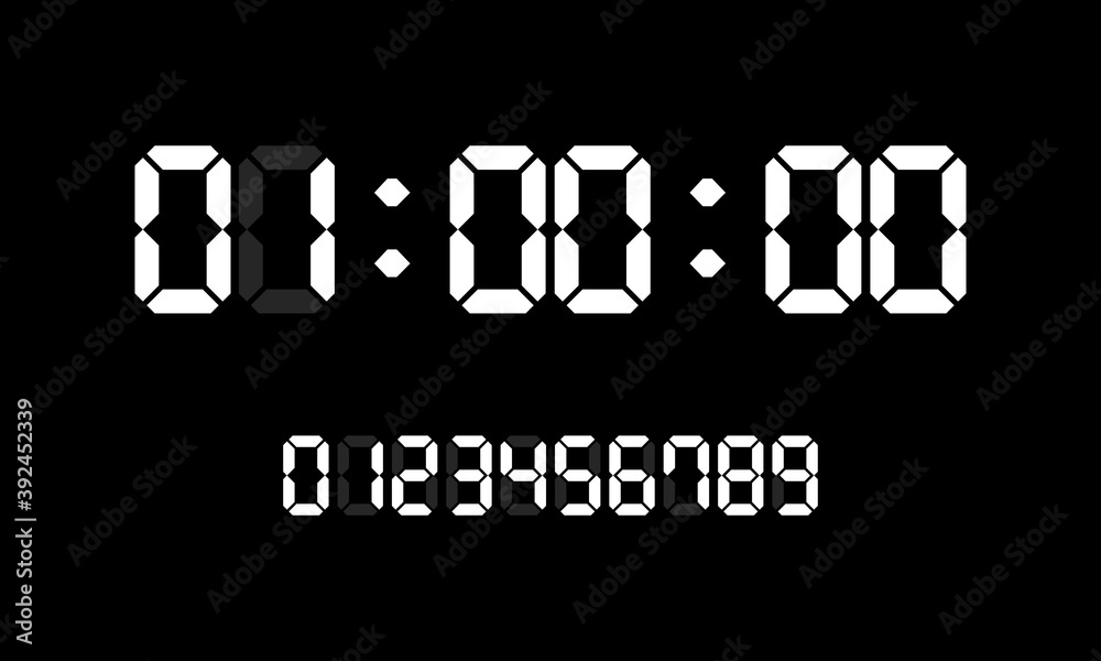 Countdown Timer With White Digital Numbers on Black Background. Vector ...