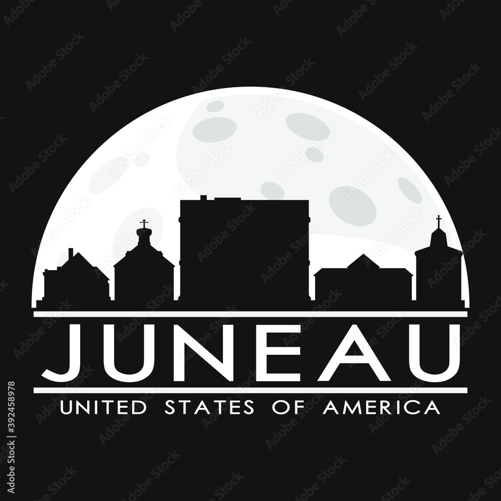 Juneau Alaska Full Moon Night Skyline Silhouette Design City Vector Art ...