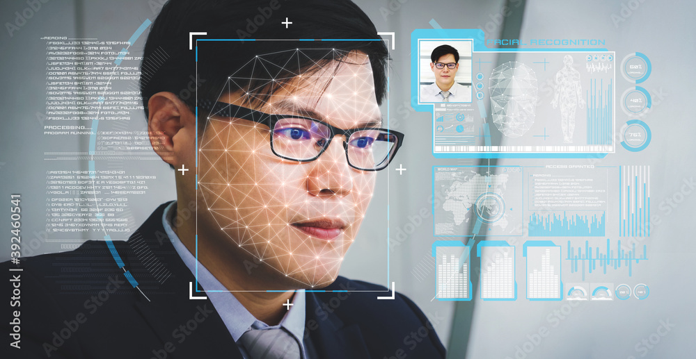 Facial recognition technology scan and detect people face for ...