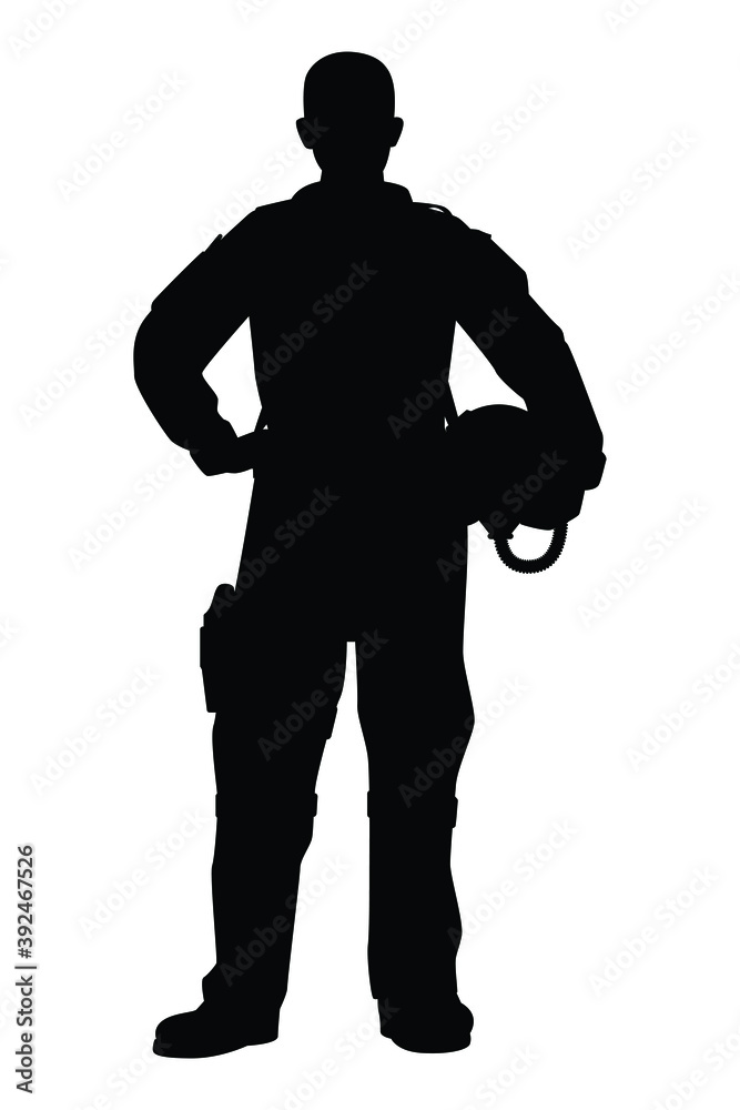 Fighter pilot silhouette vector on white background Stock Vector ...