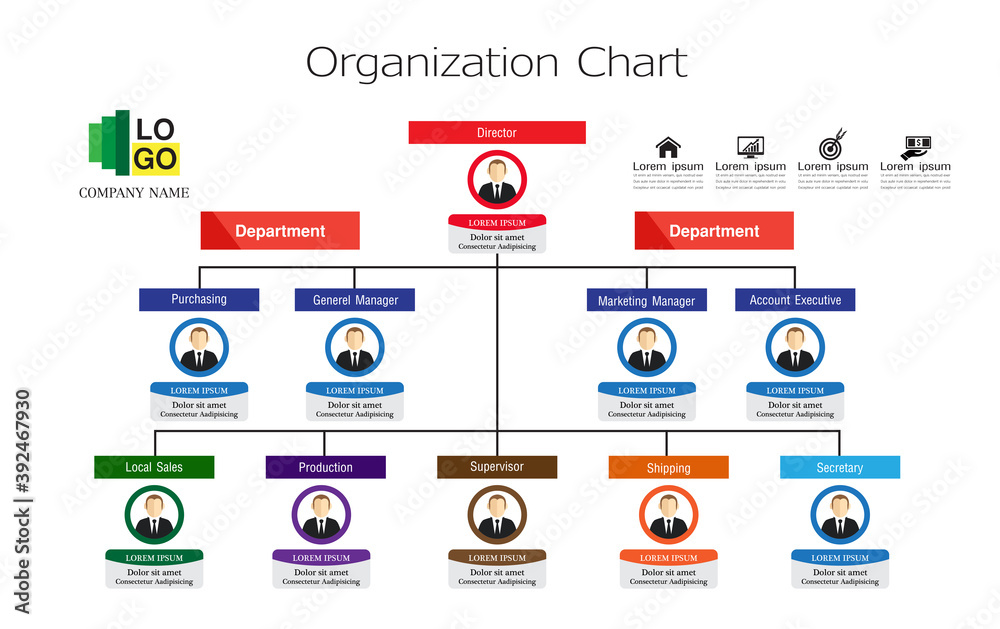 Organization Chart Infographics with People Icon and Abstract Line ...