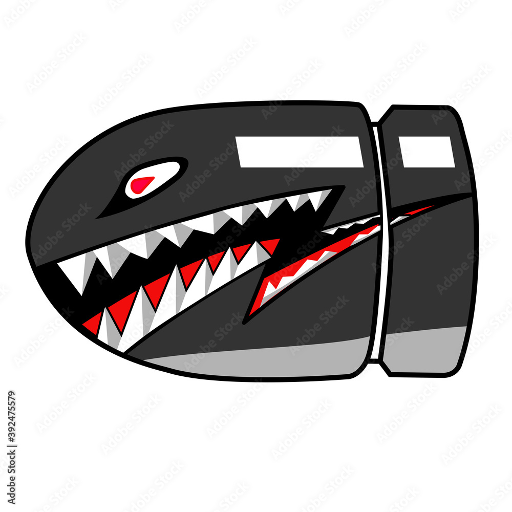 Cartoon shark teeth mouth on gun bullet. weapon gun vector illustration ...