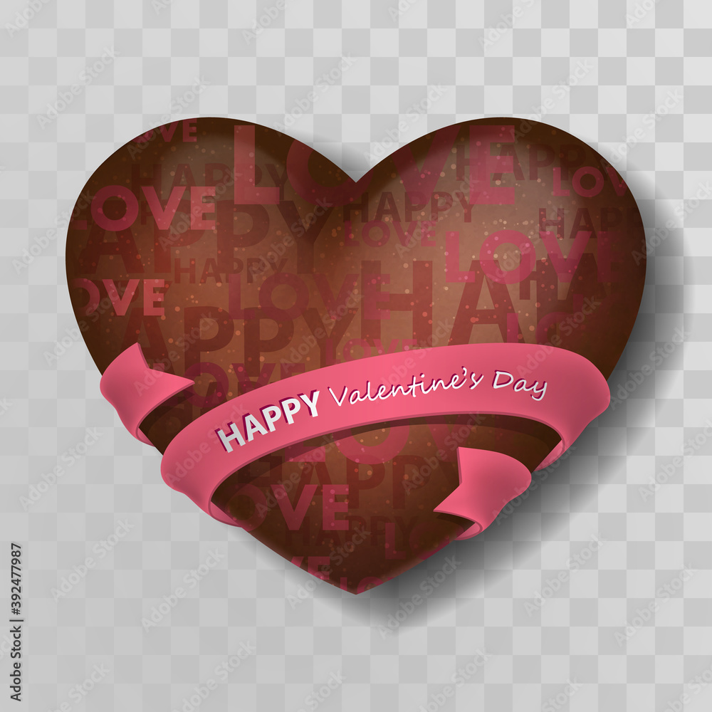 Chocolate heart with pink decor, letters and pink ribbon with white ...