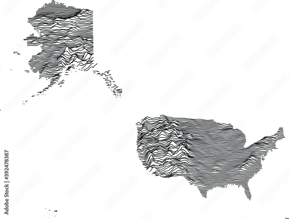 Topographic map of the United States of America with black contour ...