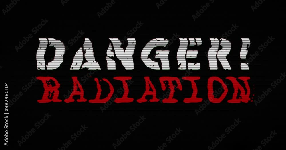 Nuclear radiation symbol and danger distorted text on damage retro tv ...