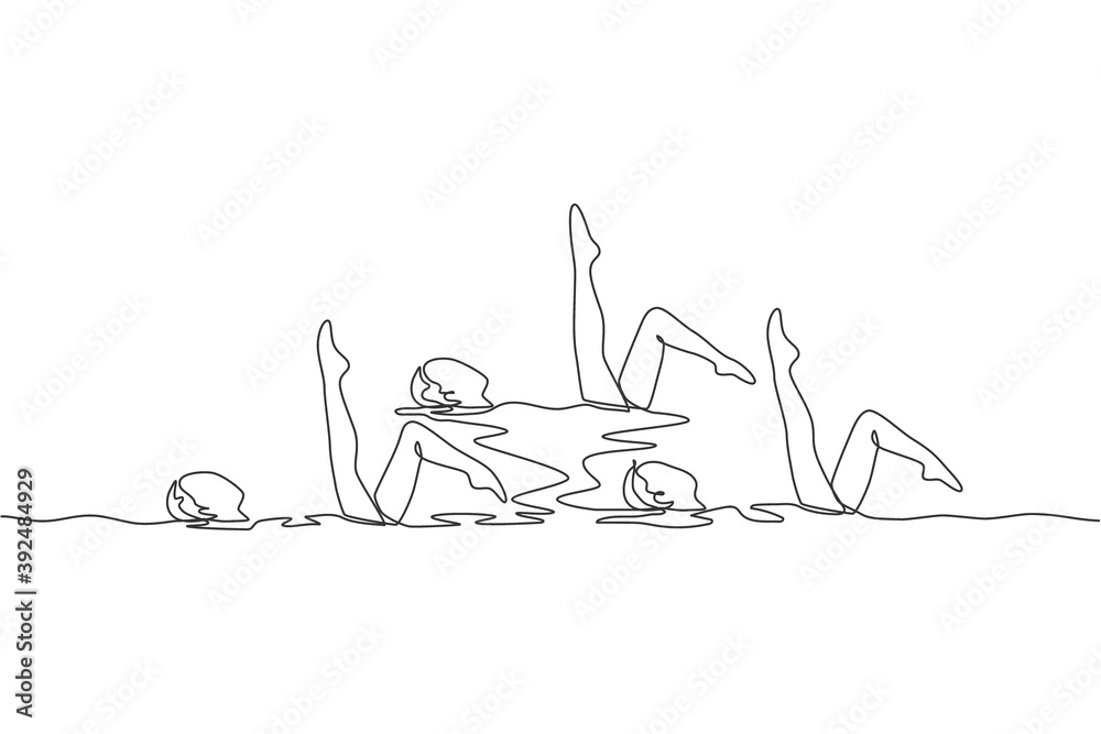 Single continuous line drawing young sportive women perform beautiful ...