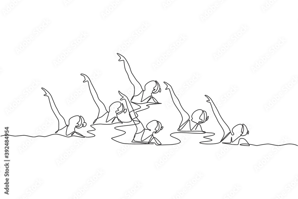 Single continuous line drawing young sportive women perform beautiful ...