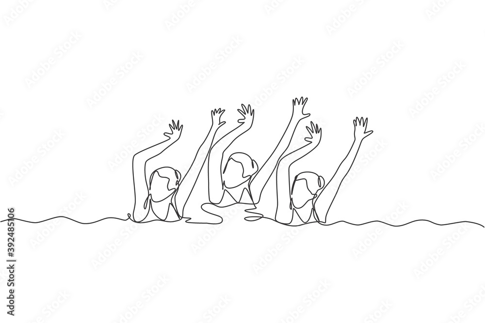 Single continuous line drawing of young sportive women perform ...