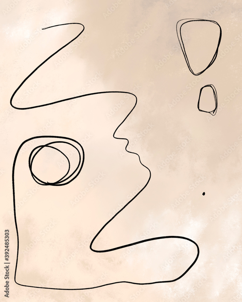 Hand drawn organic shape line art abstract illustration on neutral ...