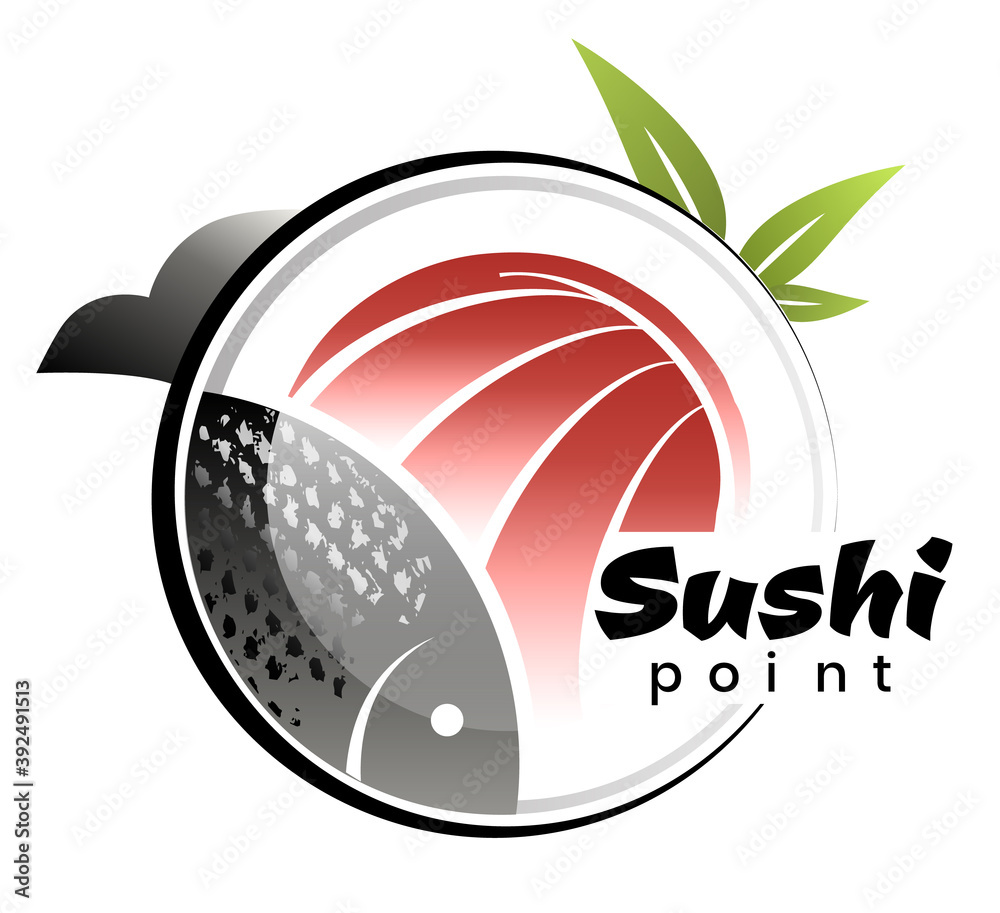 Logo template design for sushi bar or restaurant with sushi roll, fish ...