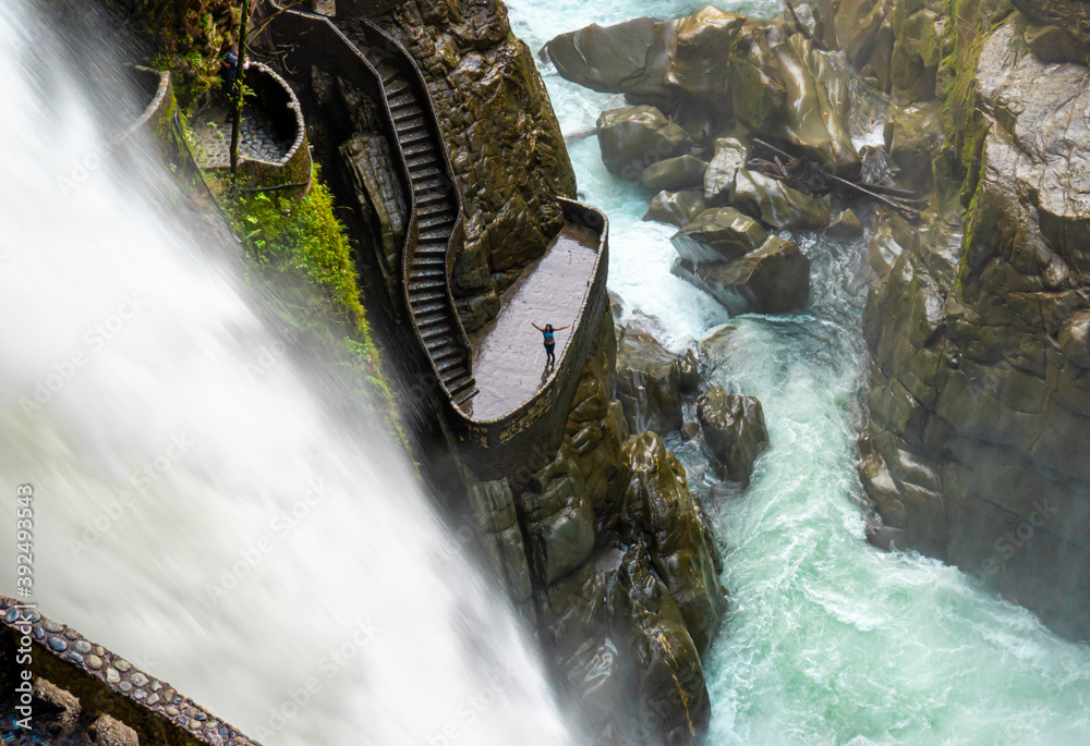 Ecuador, near Banos. View down on the staircases of the Devil's ...